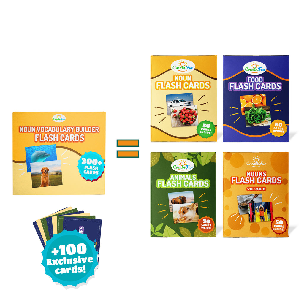 CreateFun Noun Vocabulary Builder Flash Cards: Includes Animals & Food ...